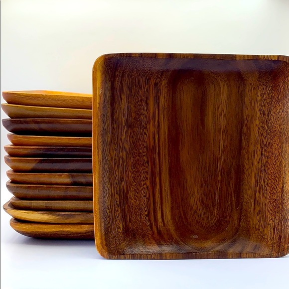 Dining | Handmade Acacia Square Wood Plates Set Of 8 | Poshmark
